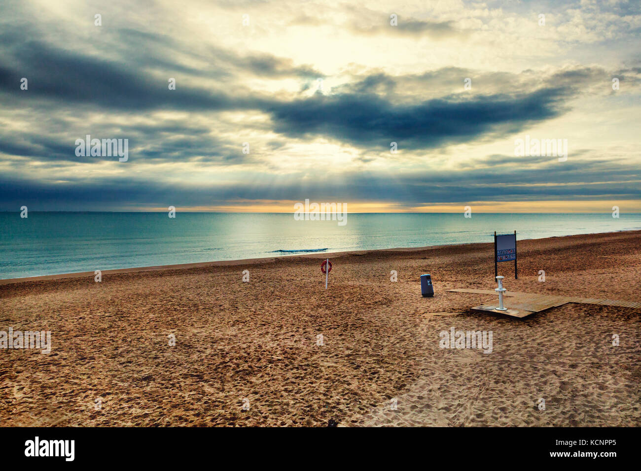 seascape mediterranean sunset on Guardamar del Segura beach.Alicante ...