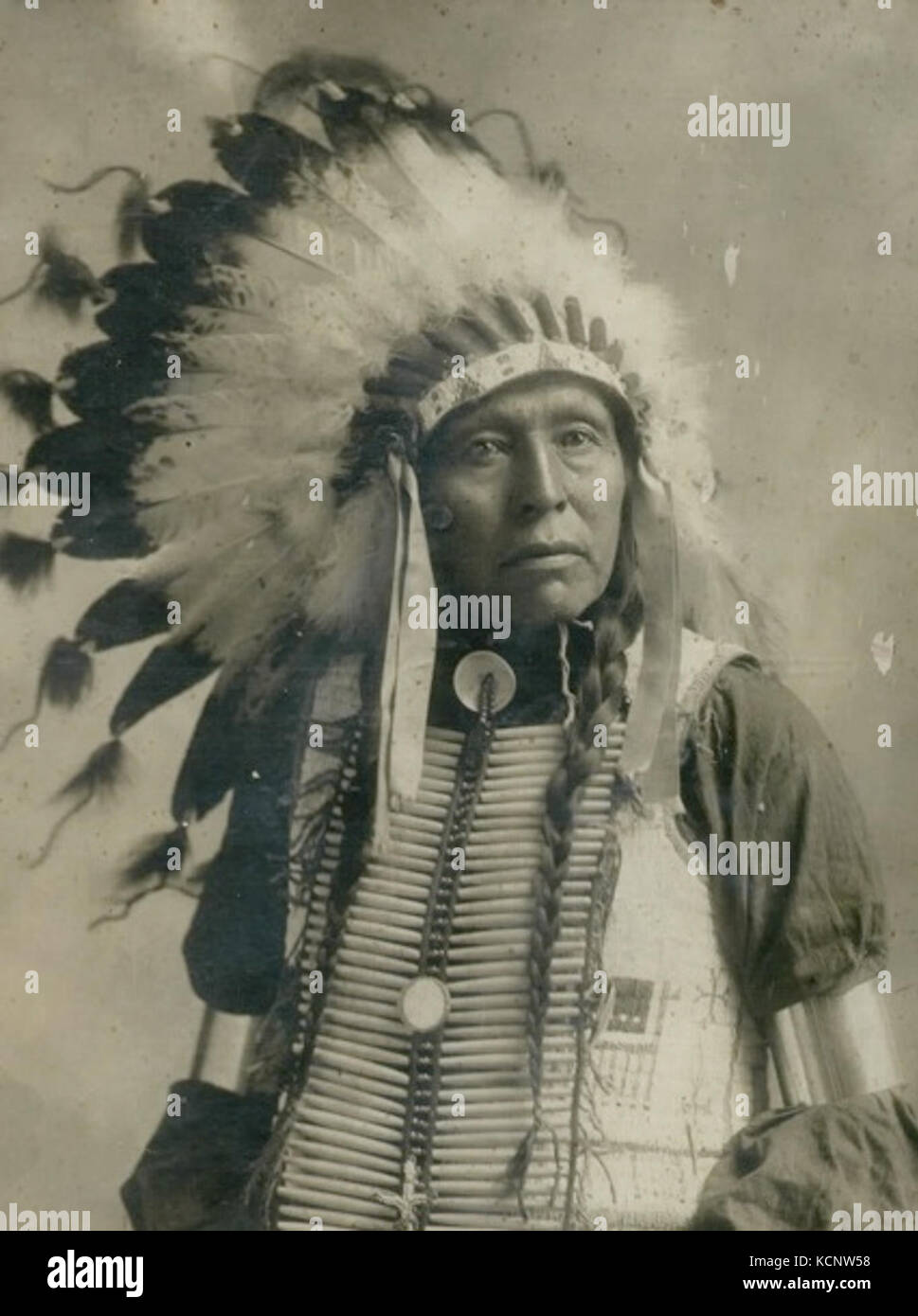 A portrait of Chief Flying Hawk, a Native American leader known for his ...