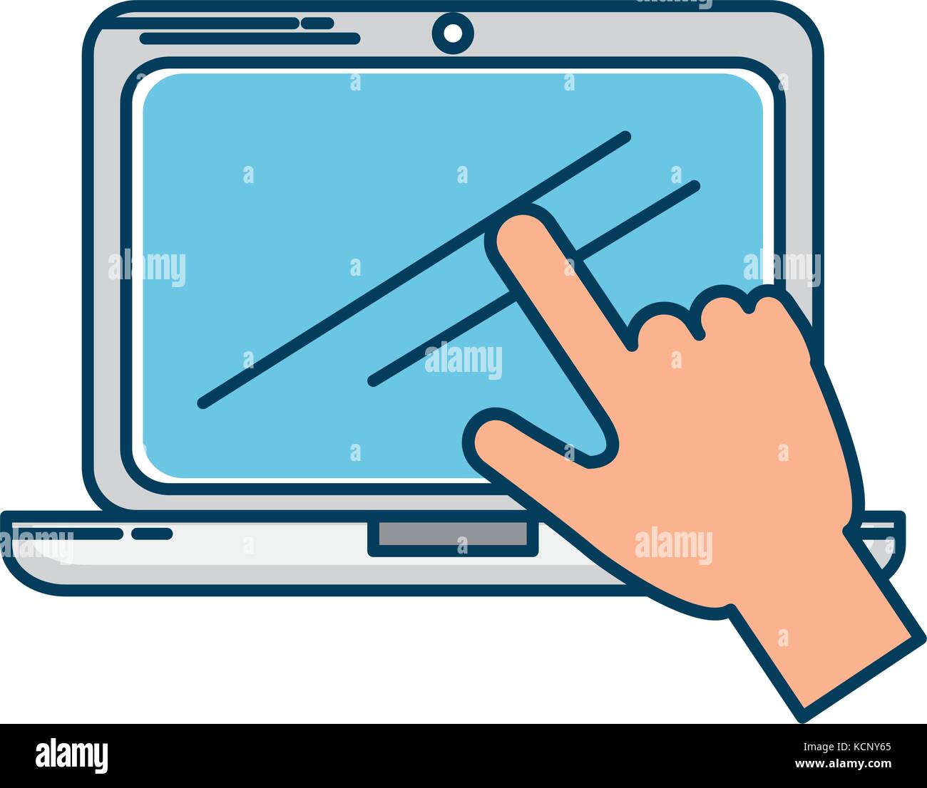laptop computer with hand user touching vector illustration design ...