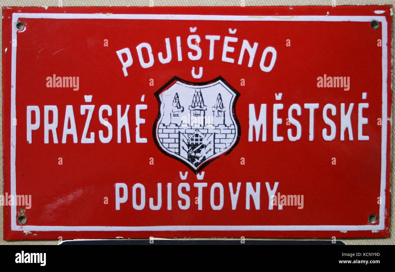 Fire mark for Prazska Mestska Pojistovna in Prague, Czechslovakia Stock ...