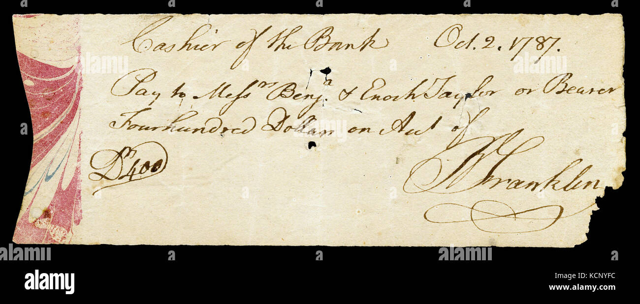 FRANKLIN, Benjamin (signed check Stock Photo - Alamy