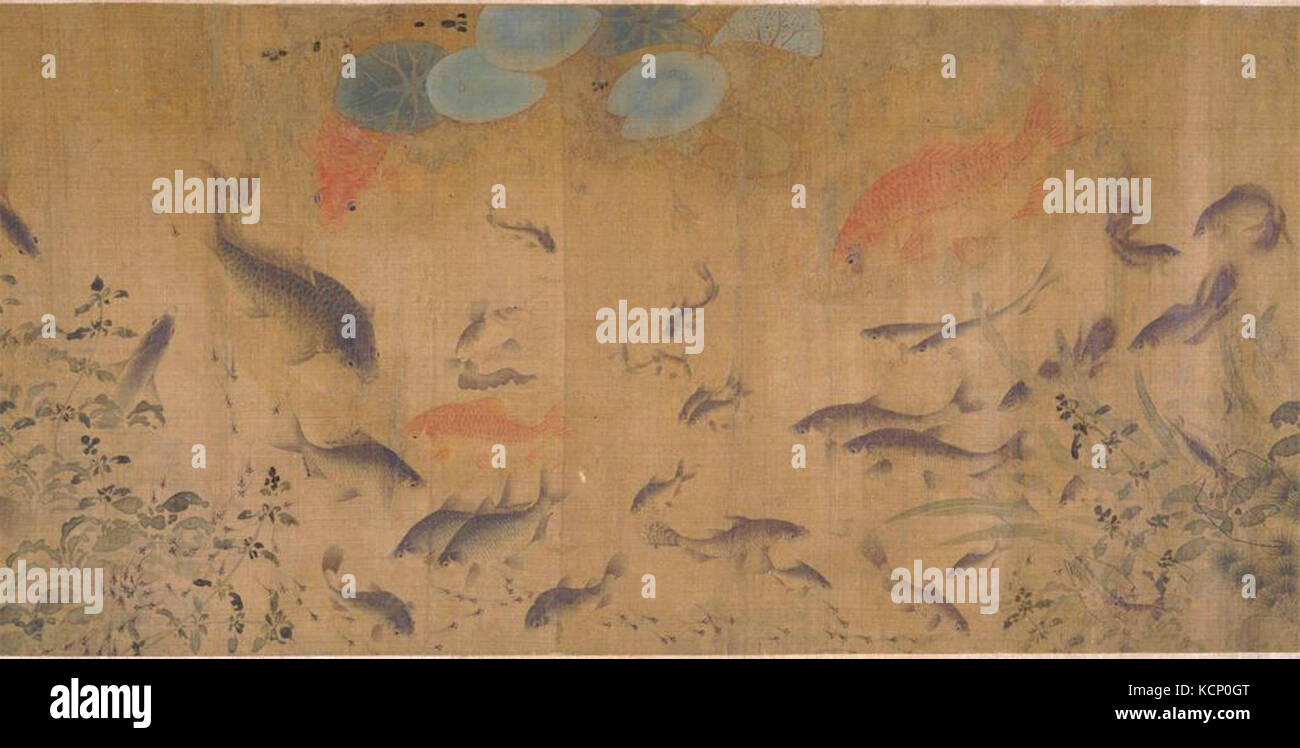 Goldfish in Fish Swimming Amid Falling Flowers by Liu Cai (cropped ...