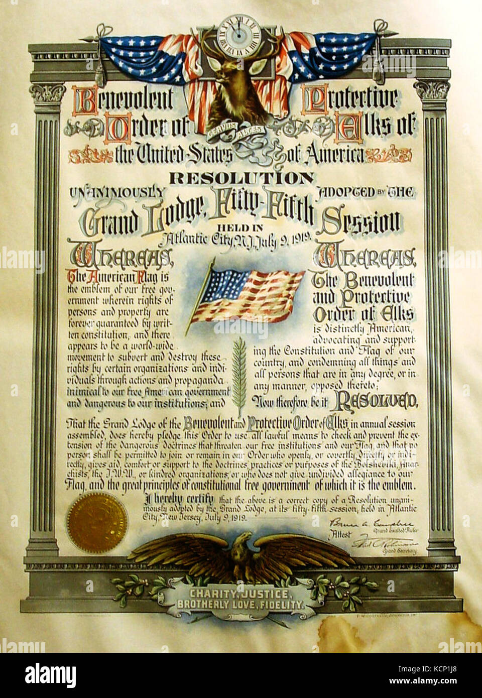 Elks Flag Day Resolution 1919 Stock Photo - Alamy