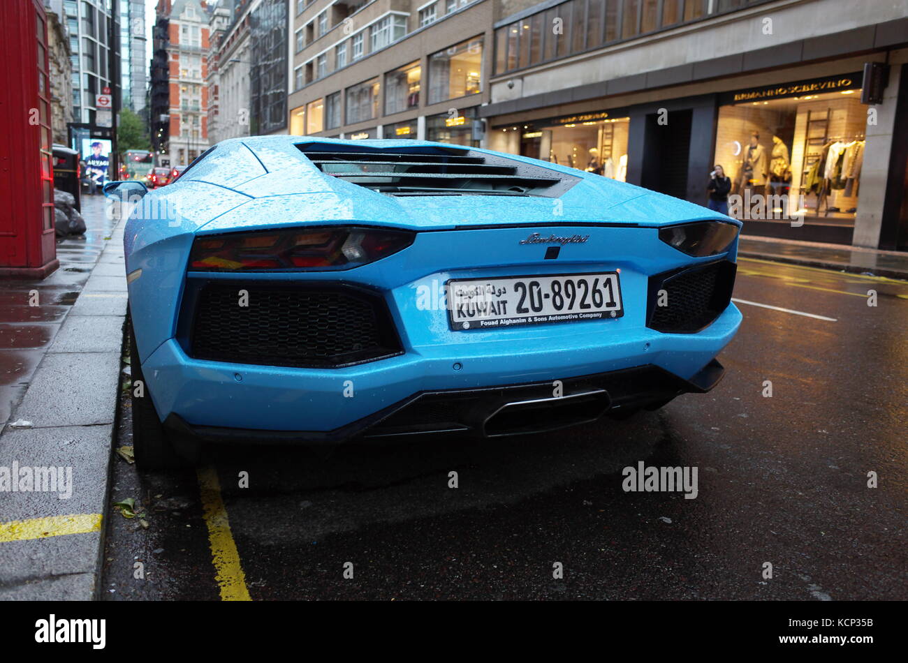 Blue Lamborghini with Kuwait number plate parked on Sloane street ...