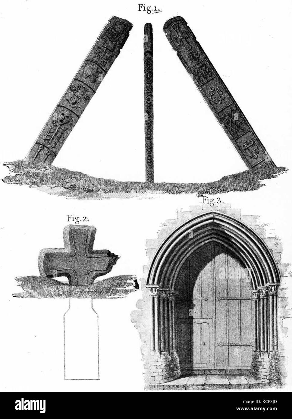 Drawings of the pre Christian standing stones at St Padarn's Church ...