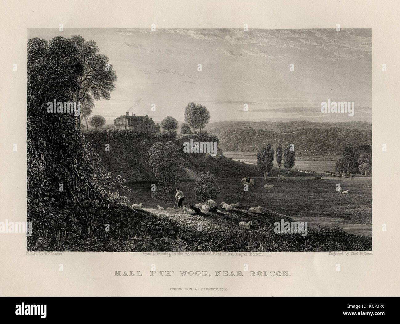 Hall i'th' Wood, near Bolton (engraving) by William Linton Stock Photo ...