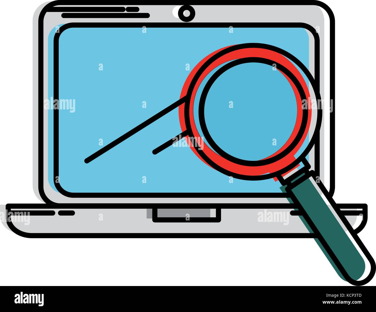 laptop computer with magnifying glass vector illustration design Stock ...