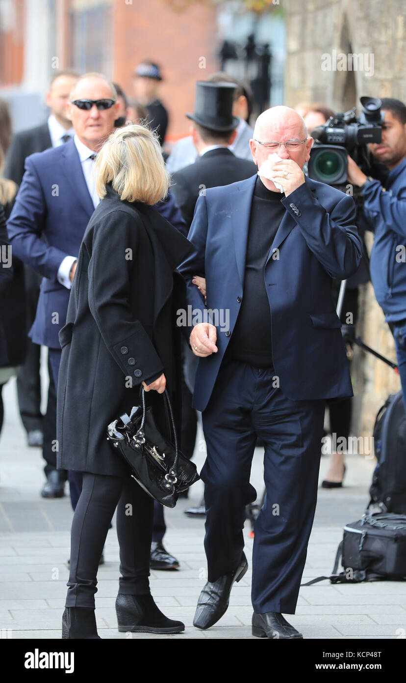 Comforted outside salford cathedral ahead funeral service hi-res stock ...