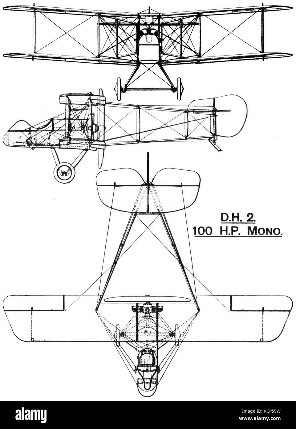 Airco D.H.2 British First World War single seat fighter rigging drawing ...