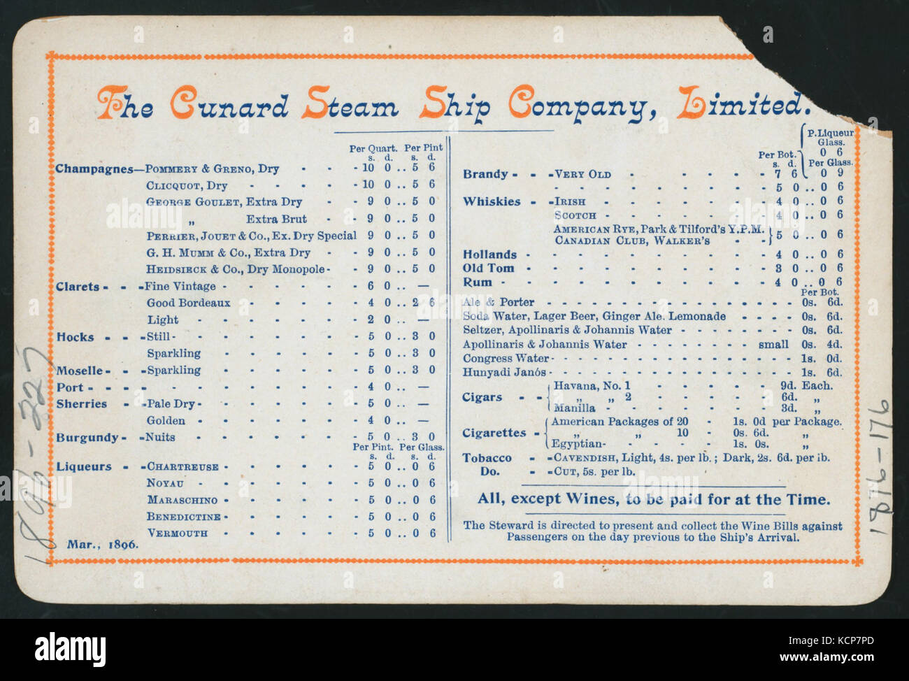 BREAKFAST (held by) CUNARD LINE R.M.S. PAVONIA (at) (EN ROUTE) (SS ...