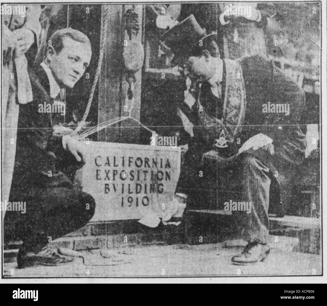 Dana R. Weller and Paul Engstrom laying cornerstone in Exposition Park ...