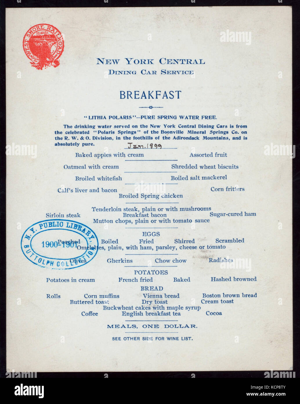 BREAKFAST (held by) NEW YORK CENTRAL (at) DINING CAR SERVICE (RR) (NYPL ...
