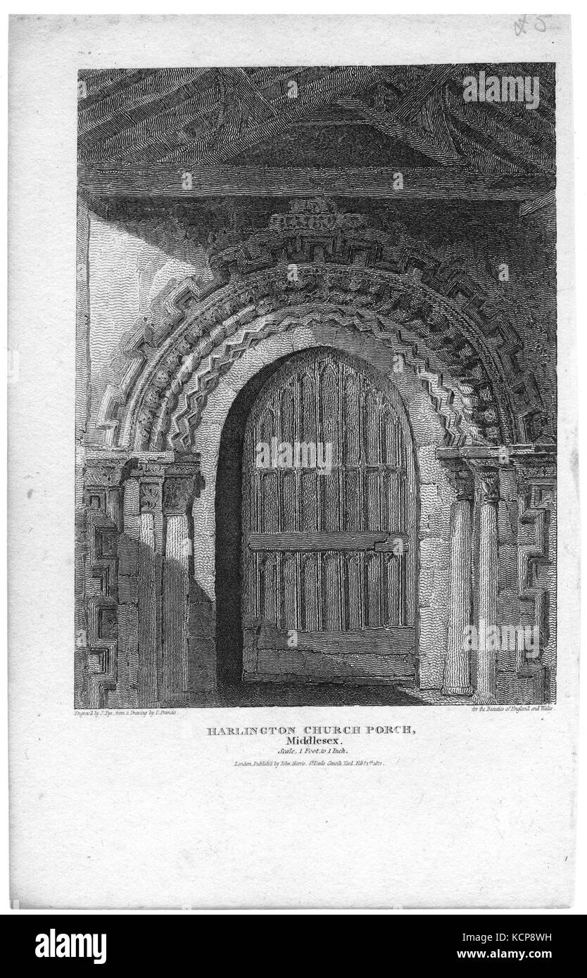 Harlington church's porch, engraved by John Pye, drawn by L. Francia ...