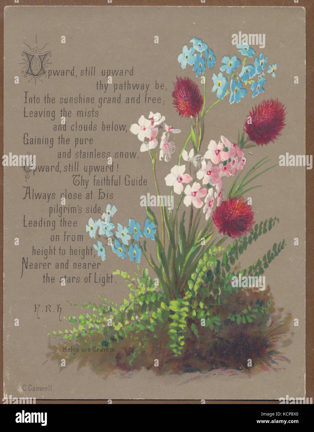 Helga von Cramm, chromolithograph, flowers, with prayer by Frances ...
