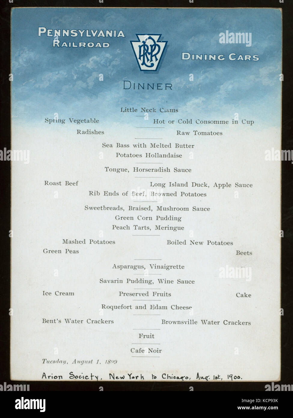 DINNER (held by) ARION SOCIETY (at) PENNSYLVANIA RAILROAD DINING CARS ...