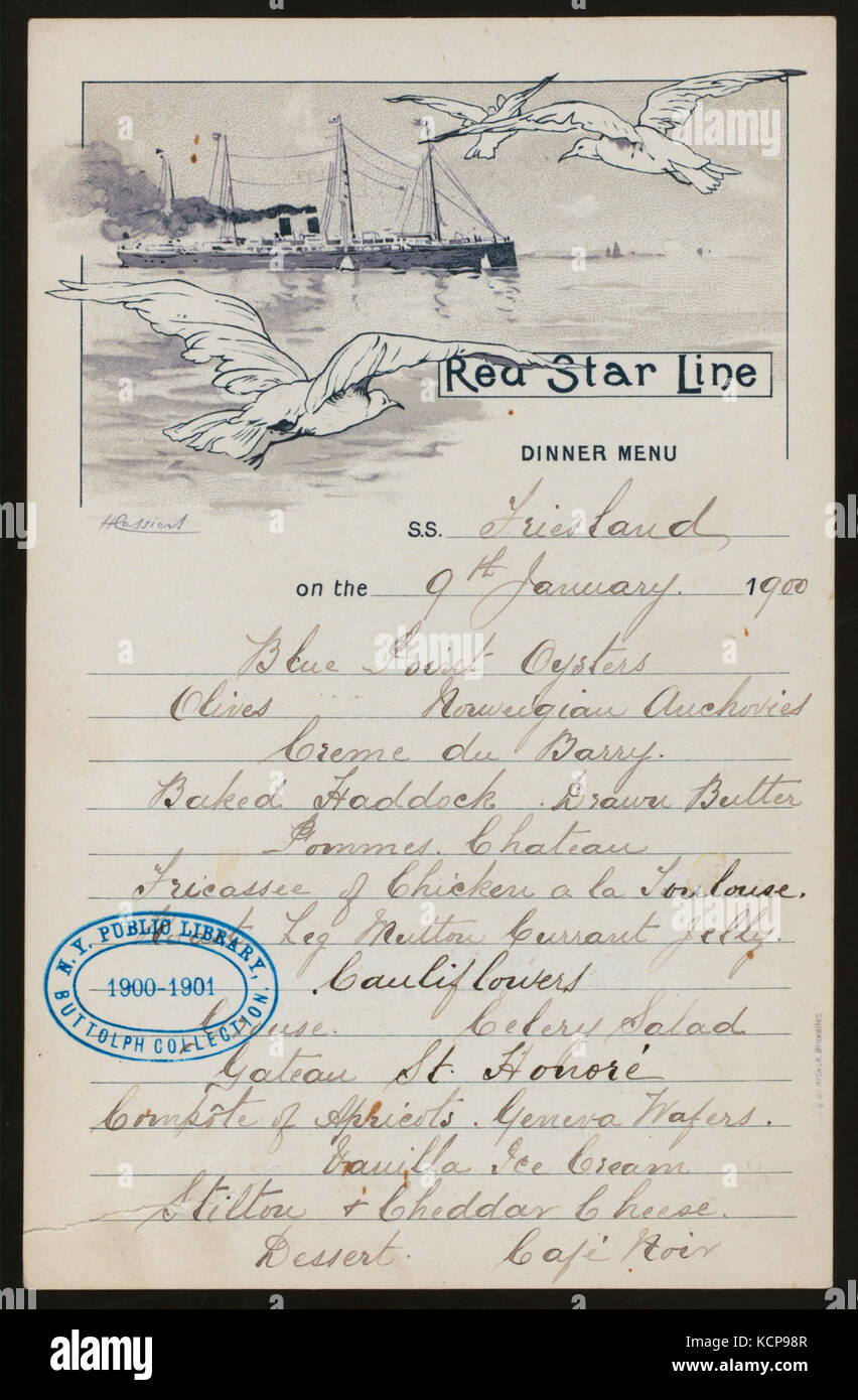 DINNER (held by) RED STAR LINE (at) EN ROUTE ABOARD SS FRIESLAND (SS ...