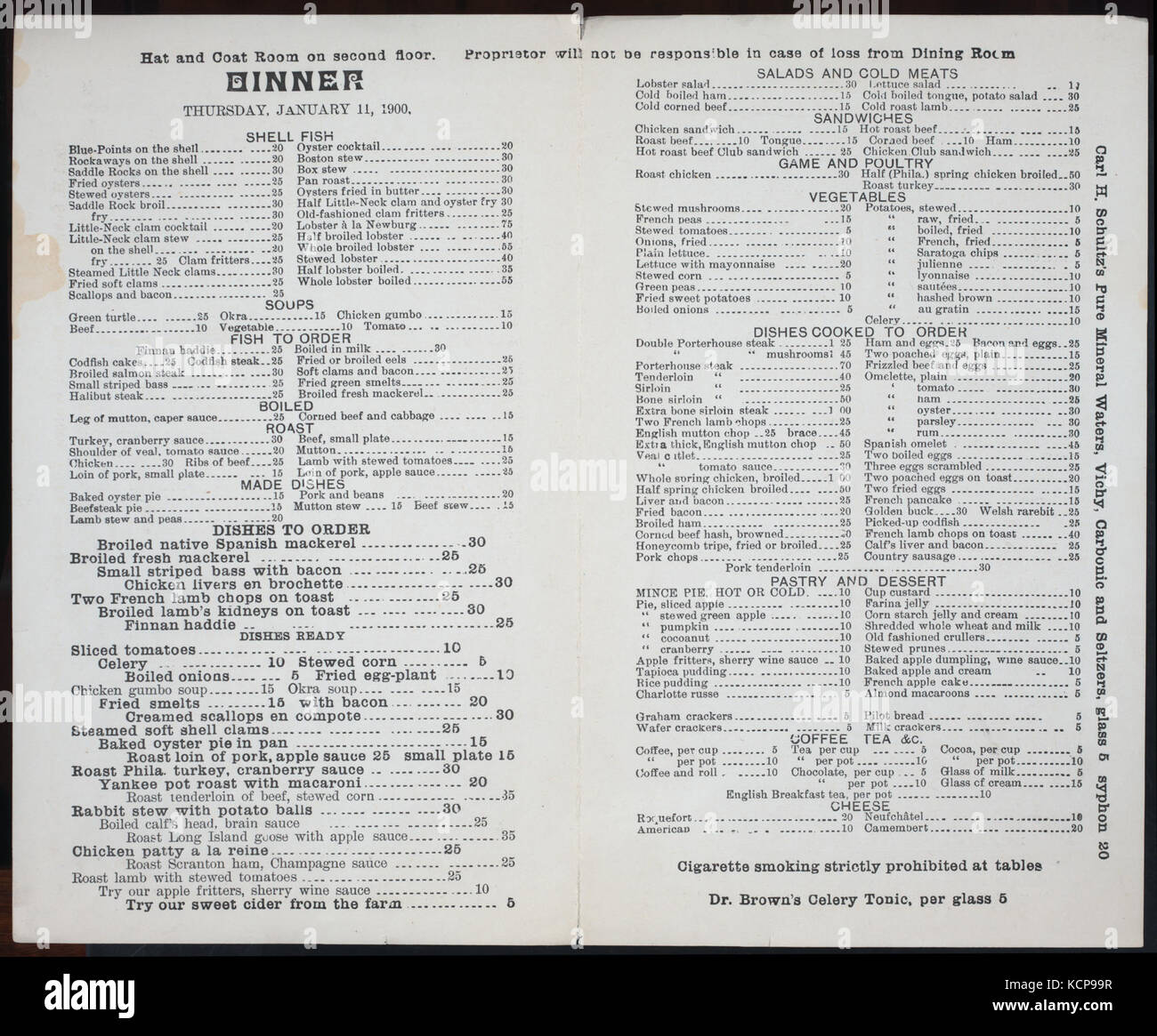 DINNER MENU (held by) A.M. SWEET & SON HOTEL & RESTAURANT (at) NEW YORK ...