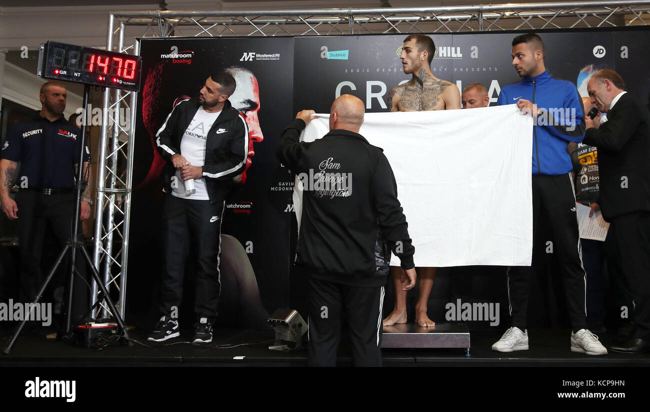 Sam Eggington on the scales during the weigh-in at the Radisson ...