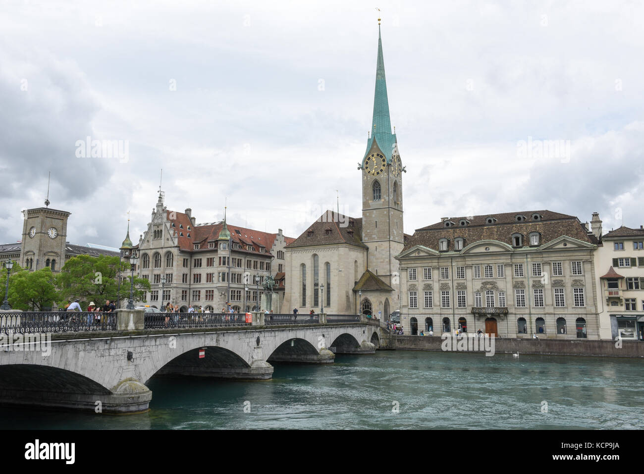 Zurich, Switzerland - 11 July 2017: people walking on the bridge of ...