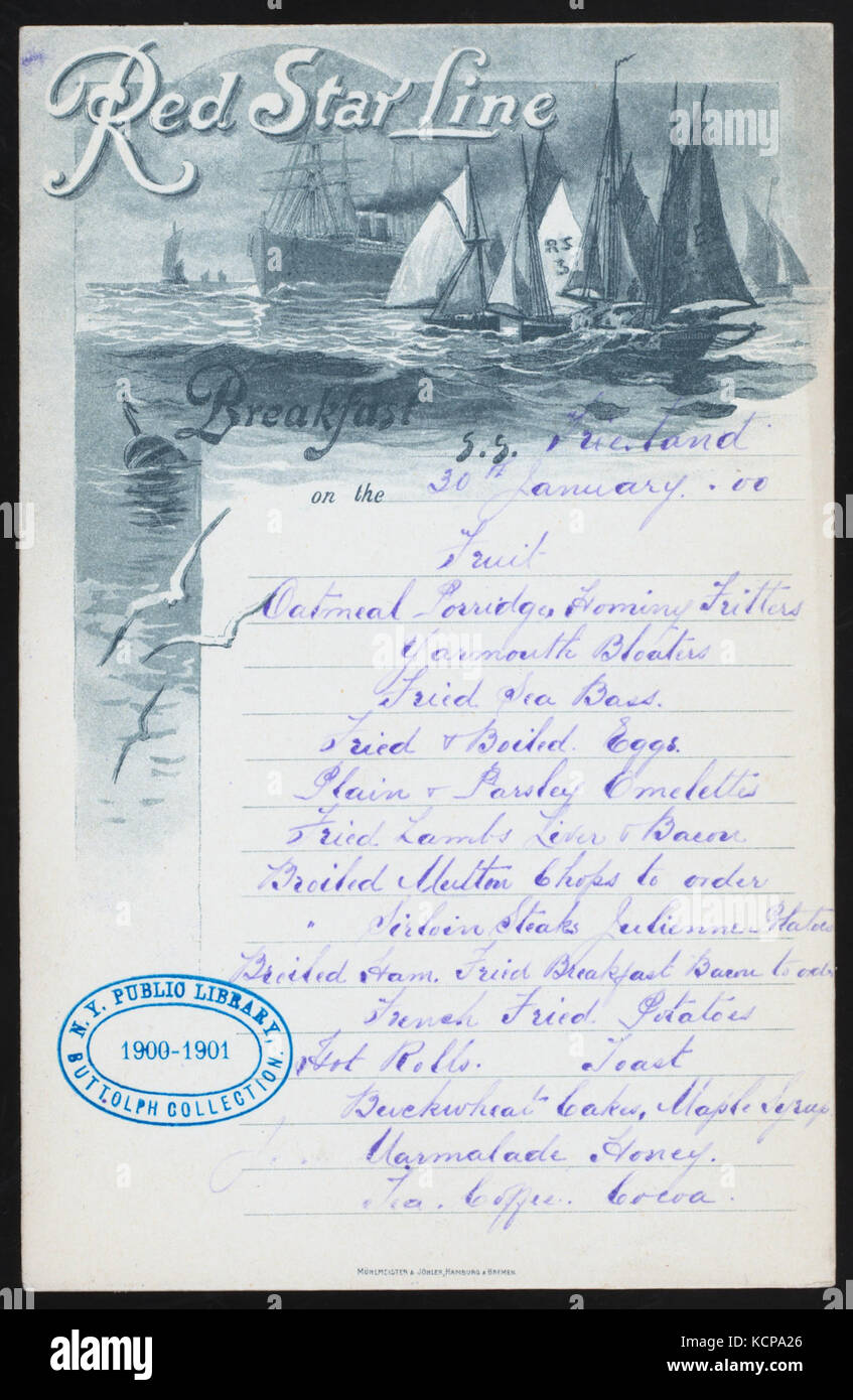 BREAKFAST (held by) RED STAR LINE (at) SS FRIESLAND (SS;) (NYPL Hades ...