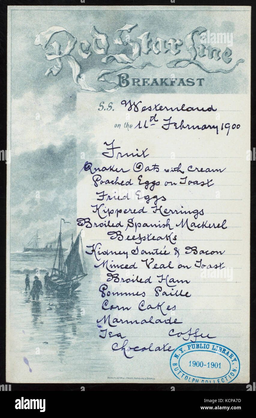 BREAKFAST (held by) RED STAR LINE (at) SS WESTERNLAND (SS;) (NYPL Hades ...