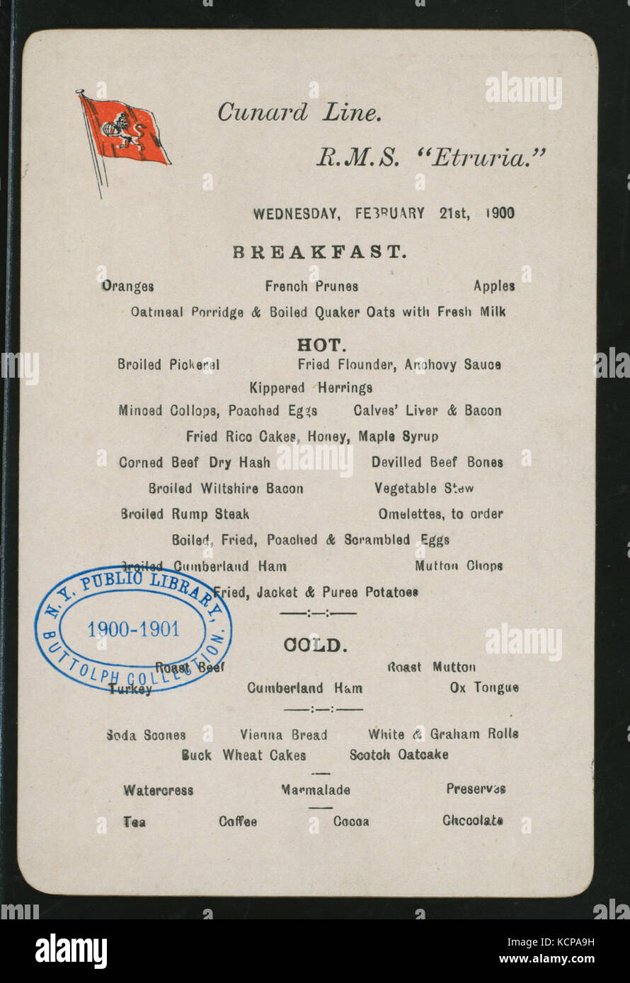 BREAKFAST (held by) CUNARD LINE (at) SS ETRURIA (SS;) (NYPL Hades ...
