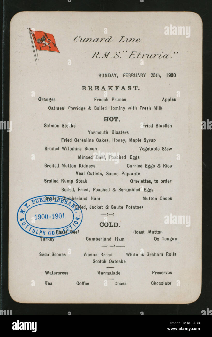 BREAKFAST (held by) CUNARD LINE (at) RMS ETRURIA (SS;) (NYPL Hades ...