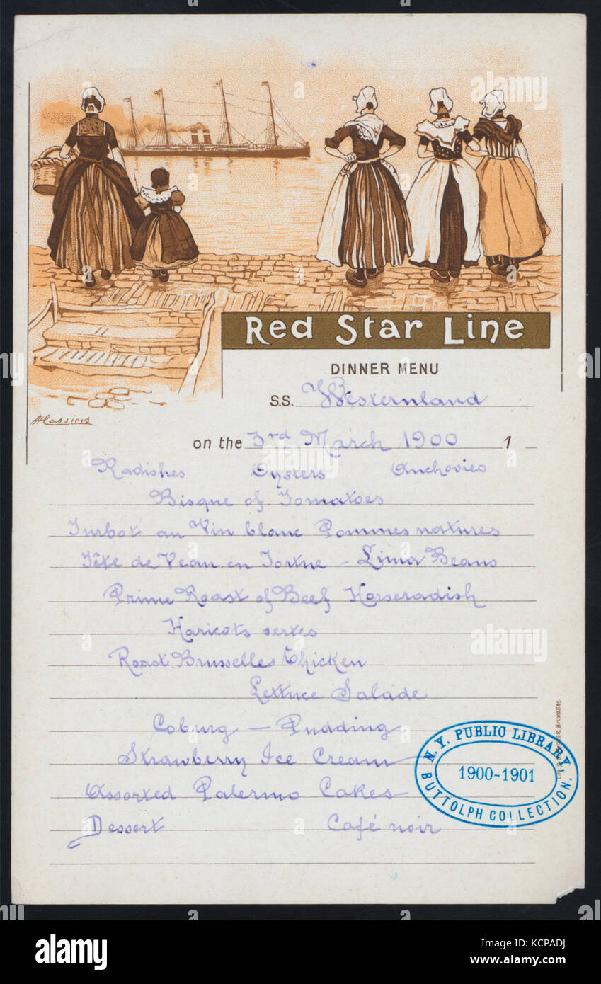 DINNER (held by) RED STAR LINE (at) S.S. WESTERNLAND (SS;) (NYPL Hades ...