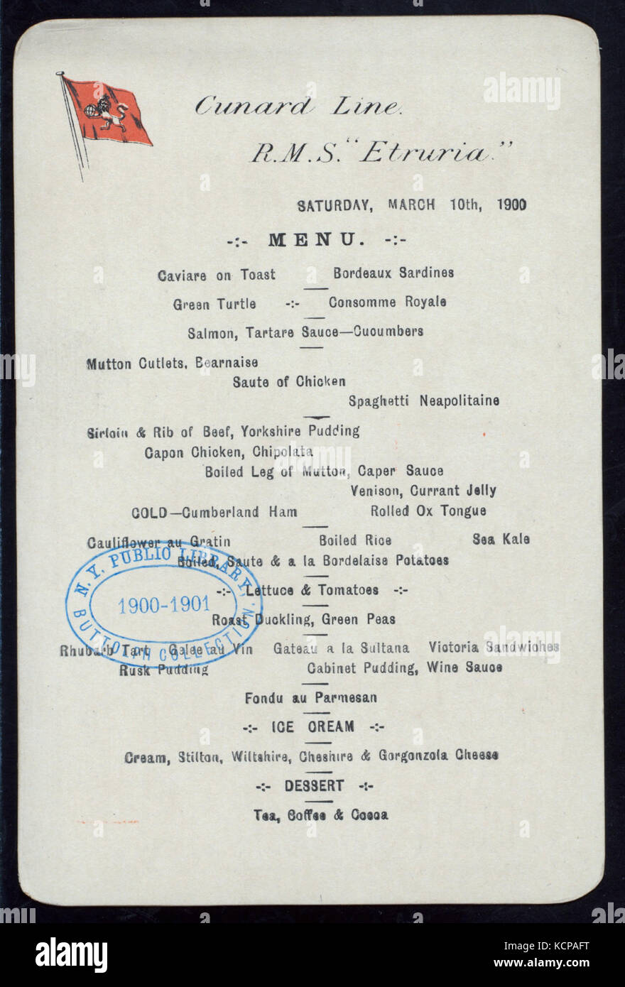 DINNER (held by) CUNARD LINE (at) R. M. S. ETRURIA (SS) (NYPL Hades ...