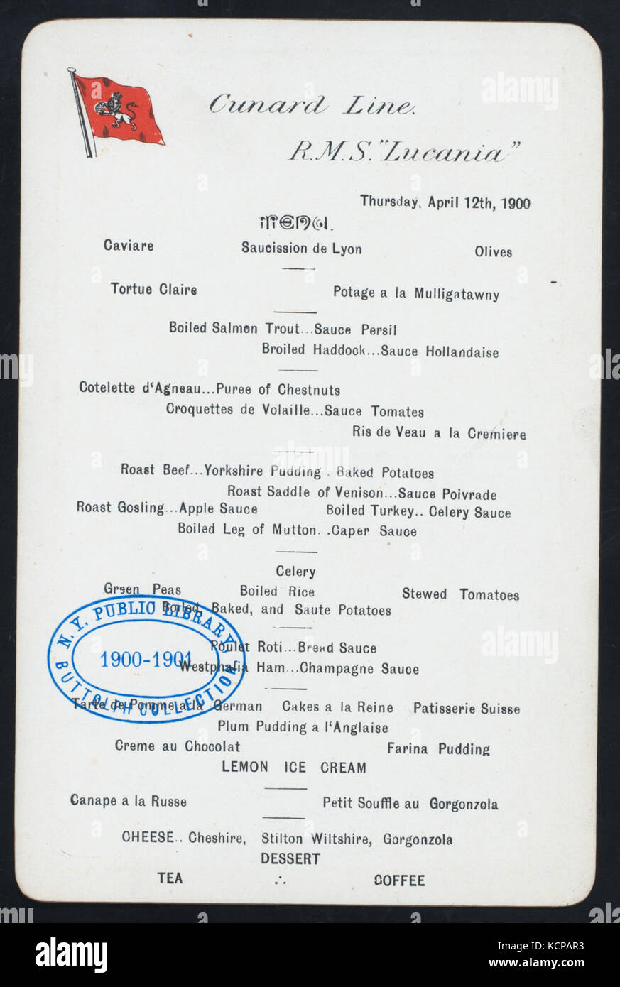 DINNER (held by) CUNARD LINE (at) EN ROUTE ABOARD R.M.S. LUCANIA (SS ...