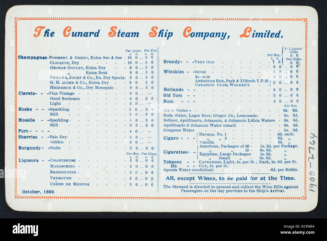 DINNER (held by) CUNARD LINE (at) EN ROUTE ABOARD R.M.S. LUCANIA (SS ...