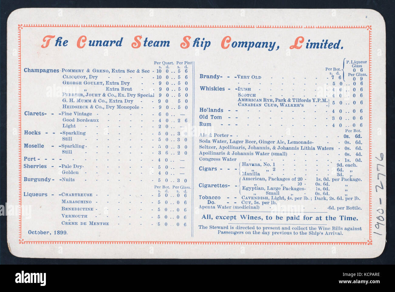 BREAKFAST (held by) CUNARD LINE (at) EN ROUTE ABOARD R.M.S. LUCANIA (SS ...