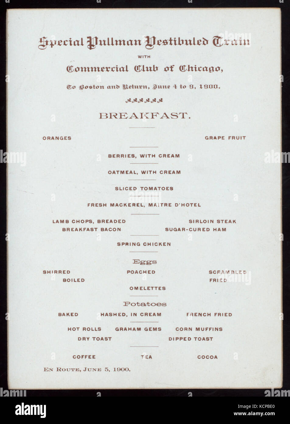 BREAKFAST (held by) COMMERCIAL CLUB OF CHICAGO (at) SPECIAL PULLMAN ...