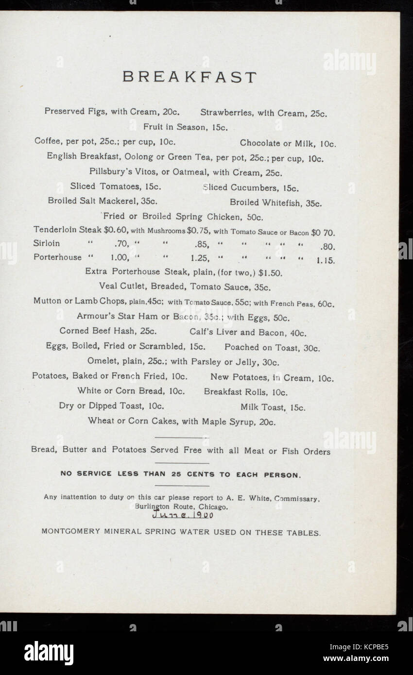 This breakfast, hosted by Burlington Route A.E. White Commissary aboard ...