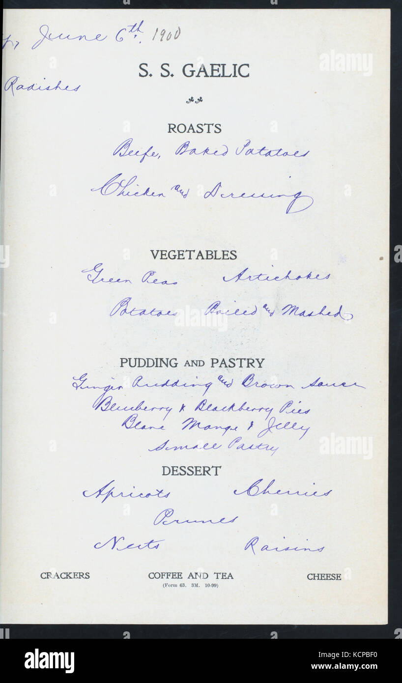 DINNER (held by) OCCIDENTAL & ORIENTAL STEAMSHIP COMPANY (at) SS GAELIC ...