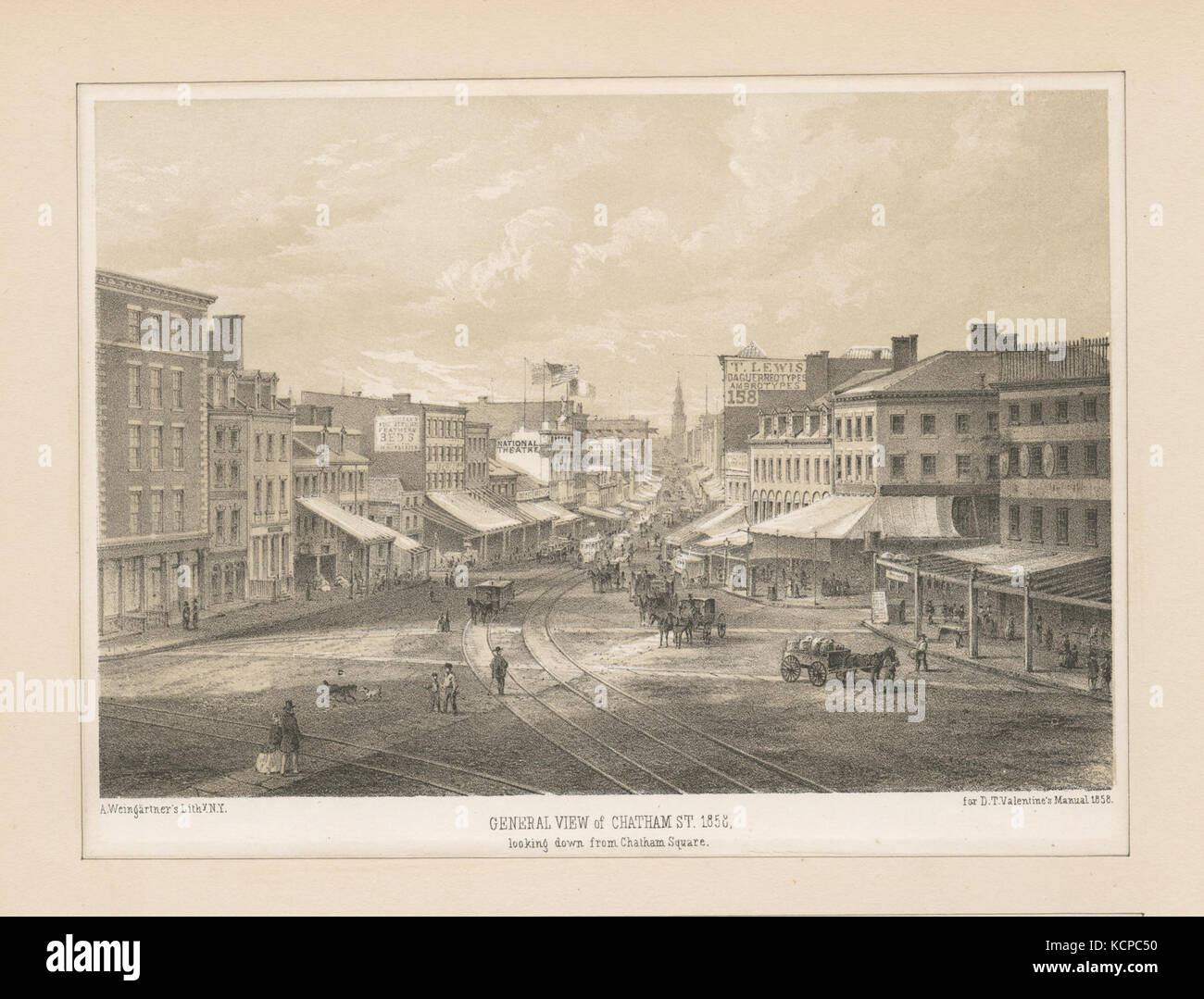 General view of Chatham St. 1858 looking down from Chatham Square (NYPL ...