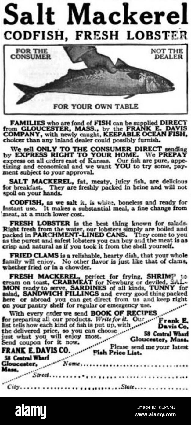 Frank E. Davis Fish Company advertisement, 1916 Stock Photo - Alamy