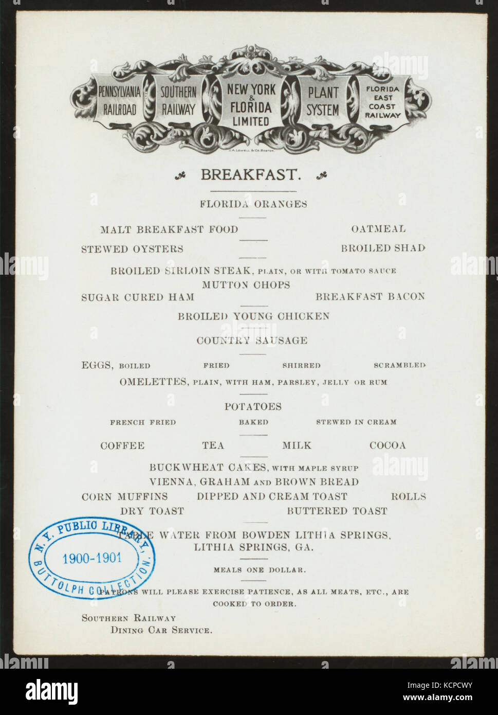 BREAKFAST (held by) SOUTHERN RAILWAY DINING CAR SERVICE (at) EN ROUTE ...