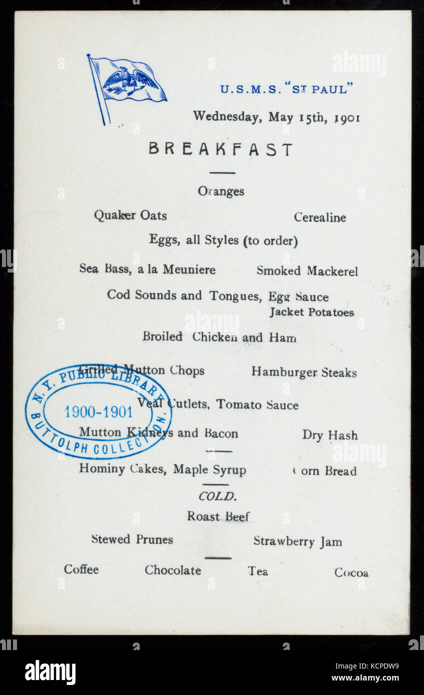 BREAKFAST (held by) USMS (at) SS ST PAUL (SS;) (NYPL Hades 276370 ...