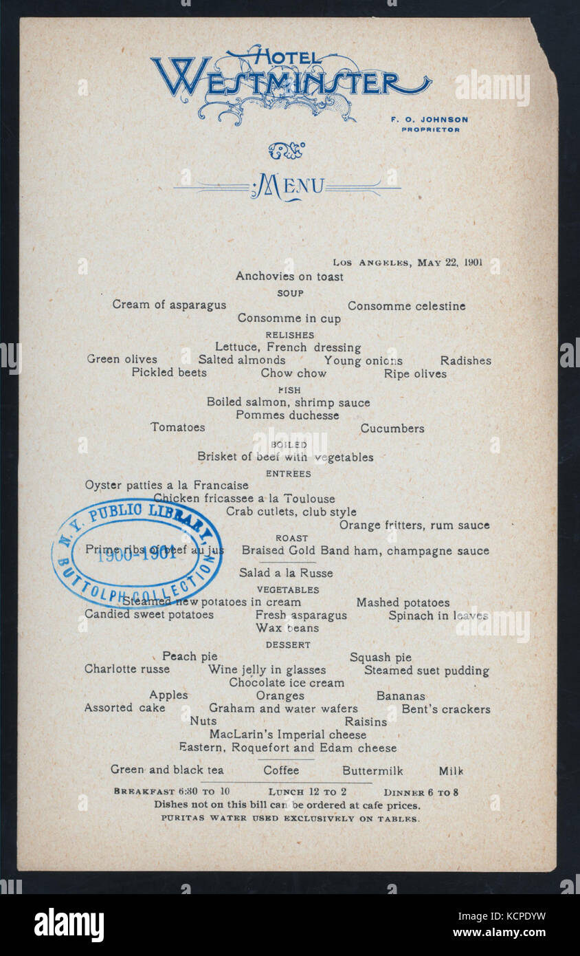 DINNER (held by) WESTMINSTER HOTEL (at) (HOTEL;) (NYPL Hades 276440 ...