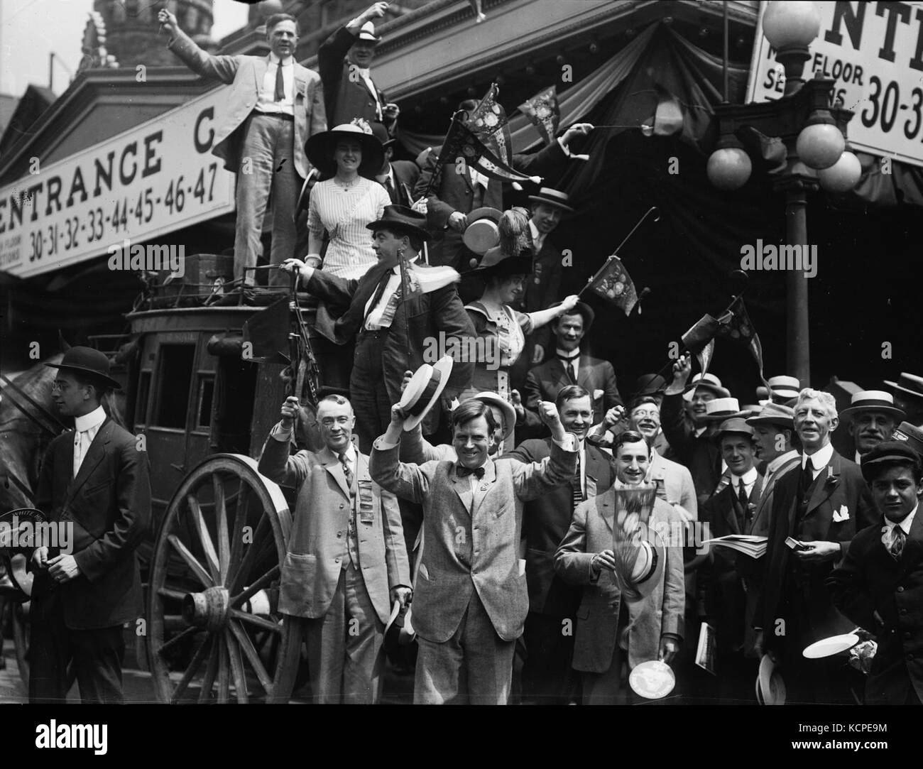 California delegates cheering on stagecoach at the 1912 Republican ...