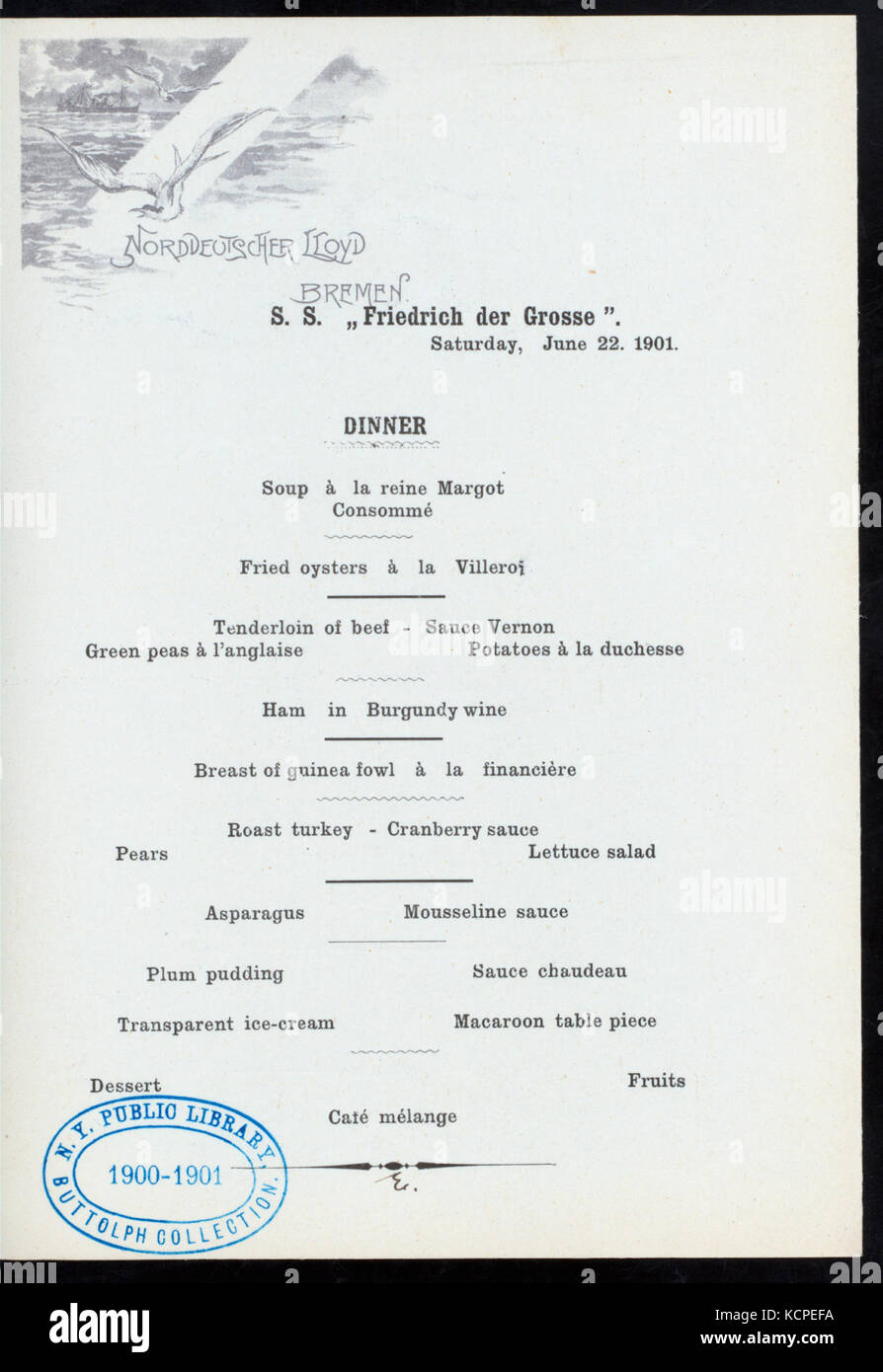 DINNER (held by) NORDDEUTSCHER LLOYD BREMEN (at) EN ROUTE ABOARD ...
