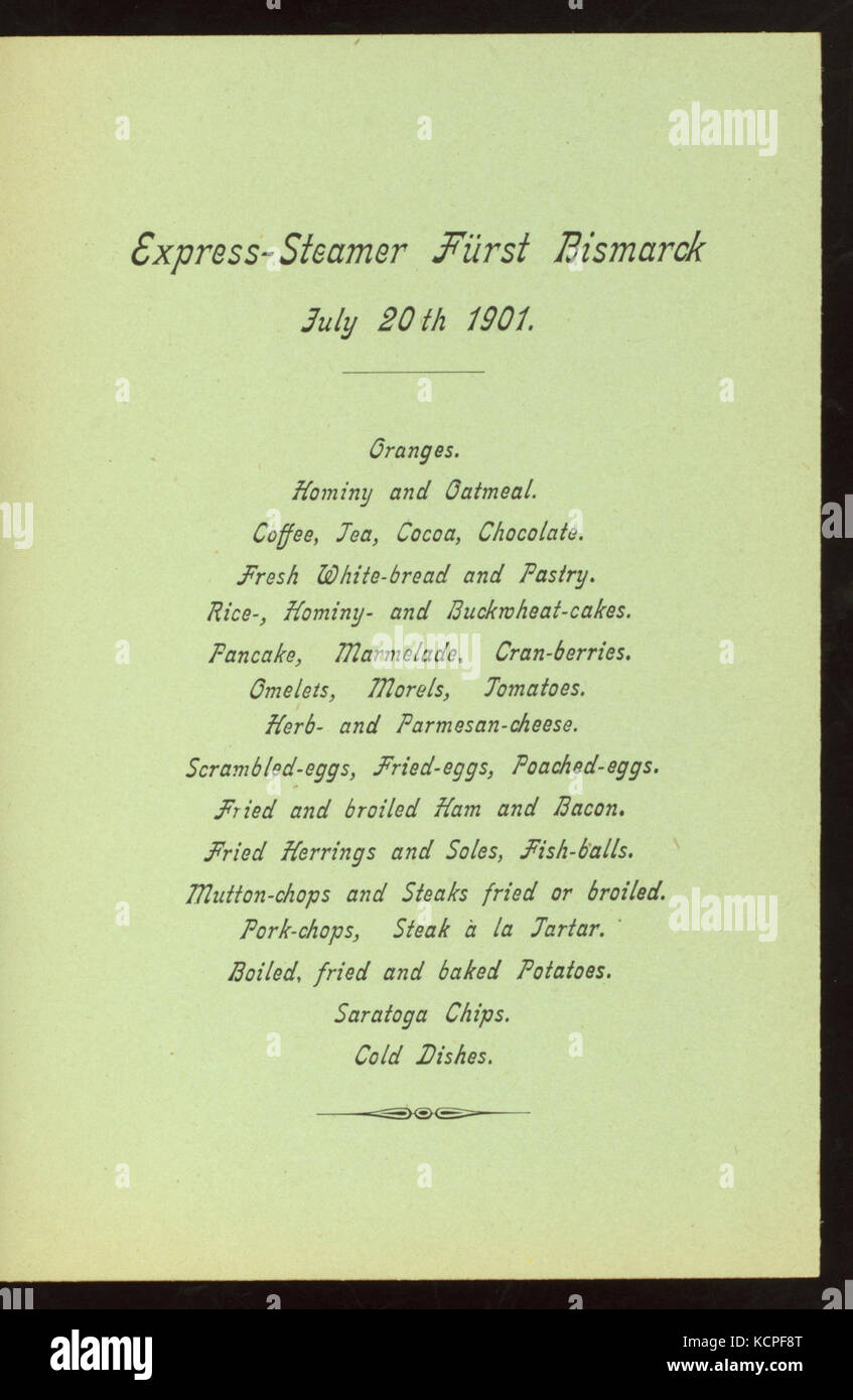 A historical image capturing breakfast aboard the Hamburg Amerika Line ...