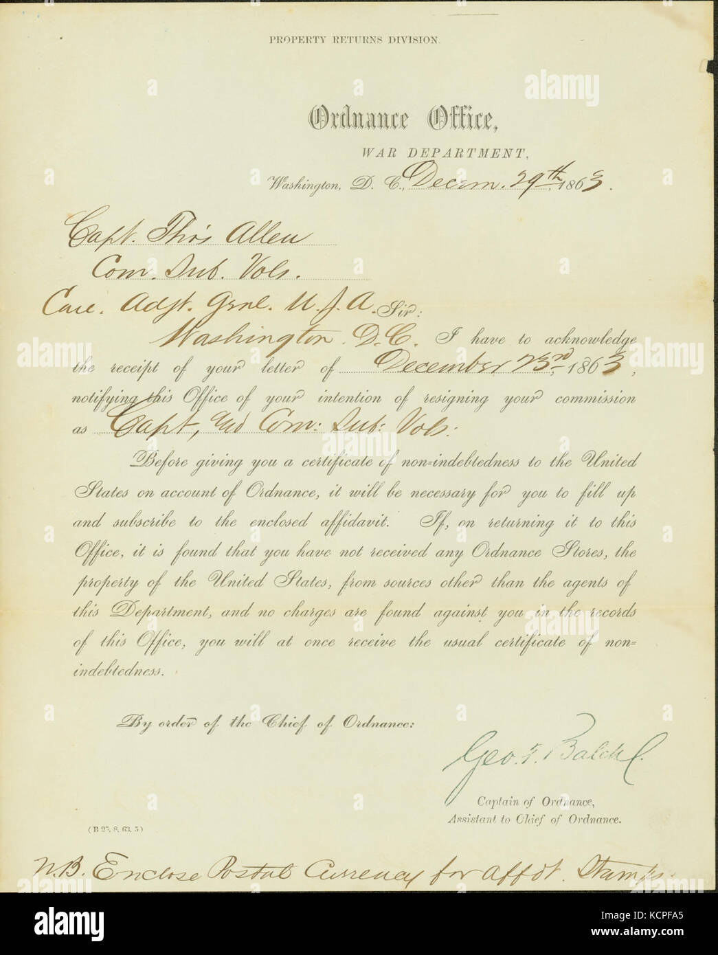 Circular letter signed George F. Balch, Captain of Ordnance, Assistant ...