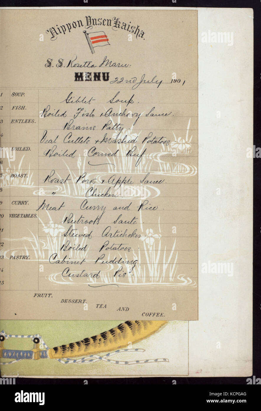 DINNER (held by) NIPPON YUSEN KAISHA (at) EN ROUTE ABOARD S.S. ROSETTA ...