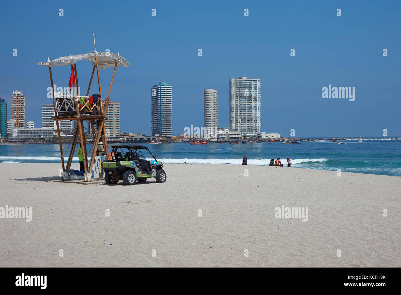 Cavancha Beach in the coastal city of Iquique in the Tarapaca Region of ...