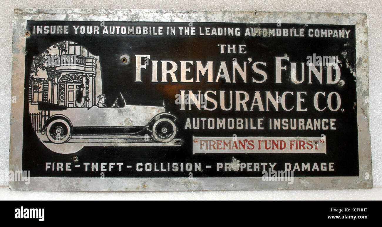 Fireman's Fund Advertising Sign Stock Photo - Alamy