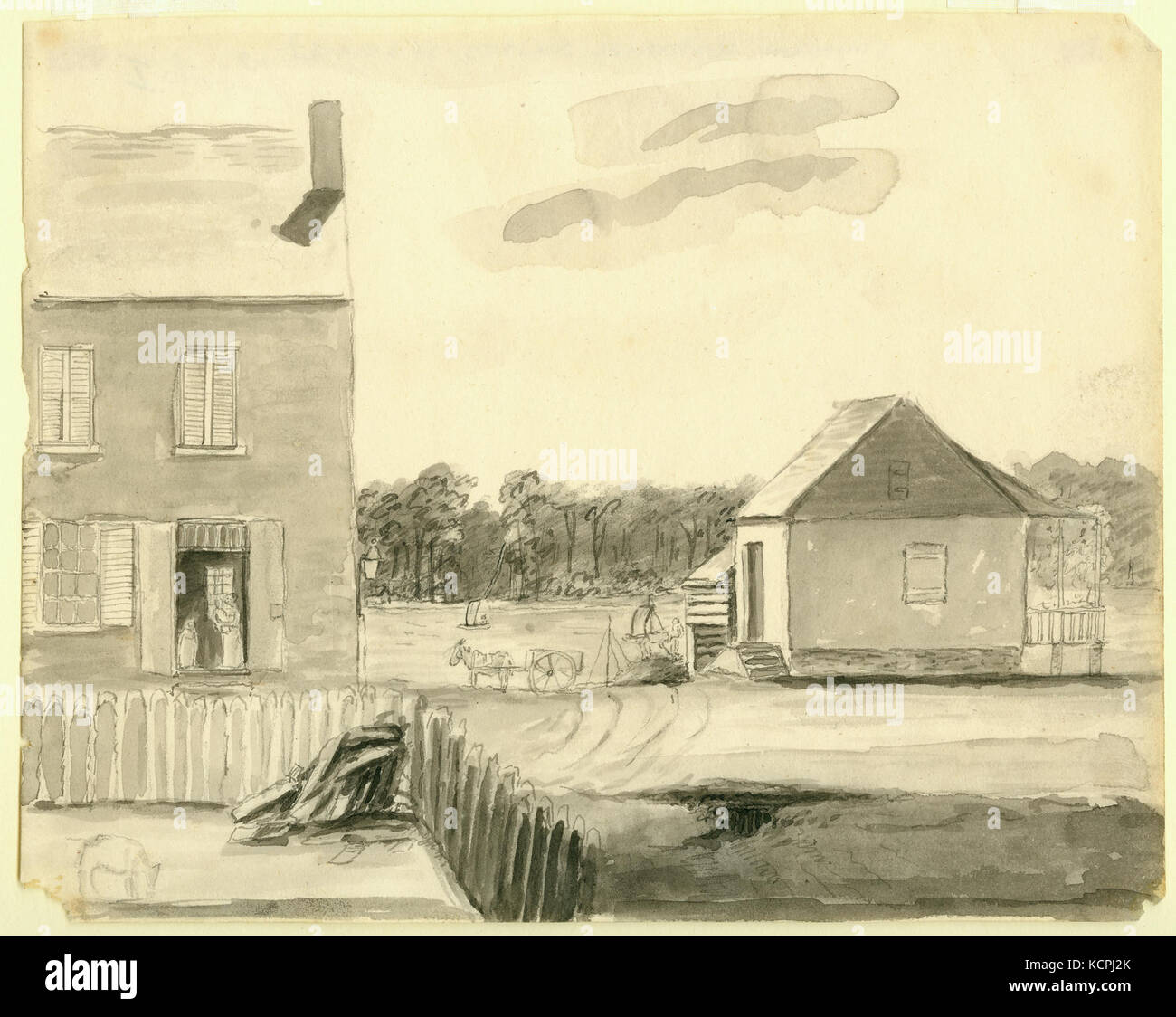 Drawing of Creole St. Louis Street Scene by Anna Maria Von Phul Stock ...