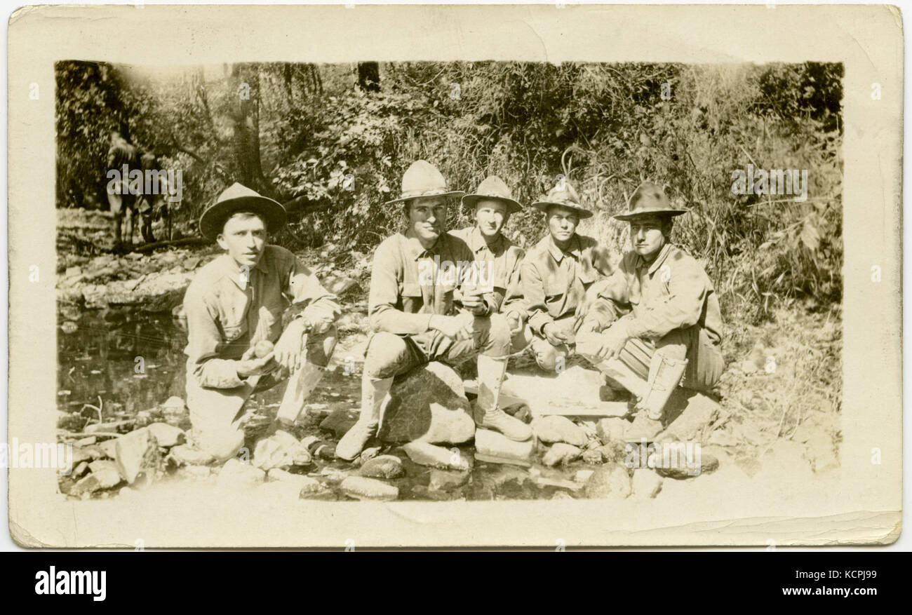 Five Soldiers Posing for a Group Picture in a Heavily Wooded Area Stock ...