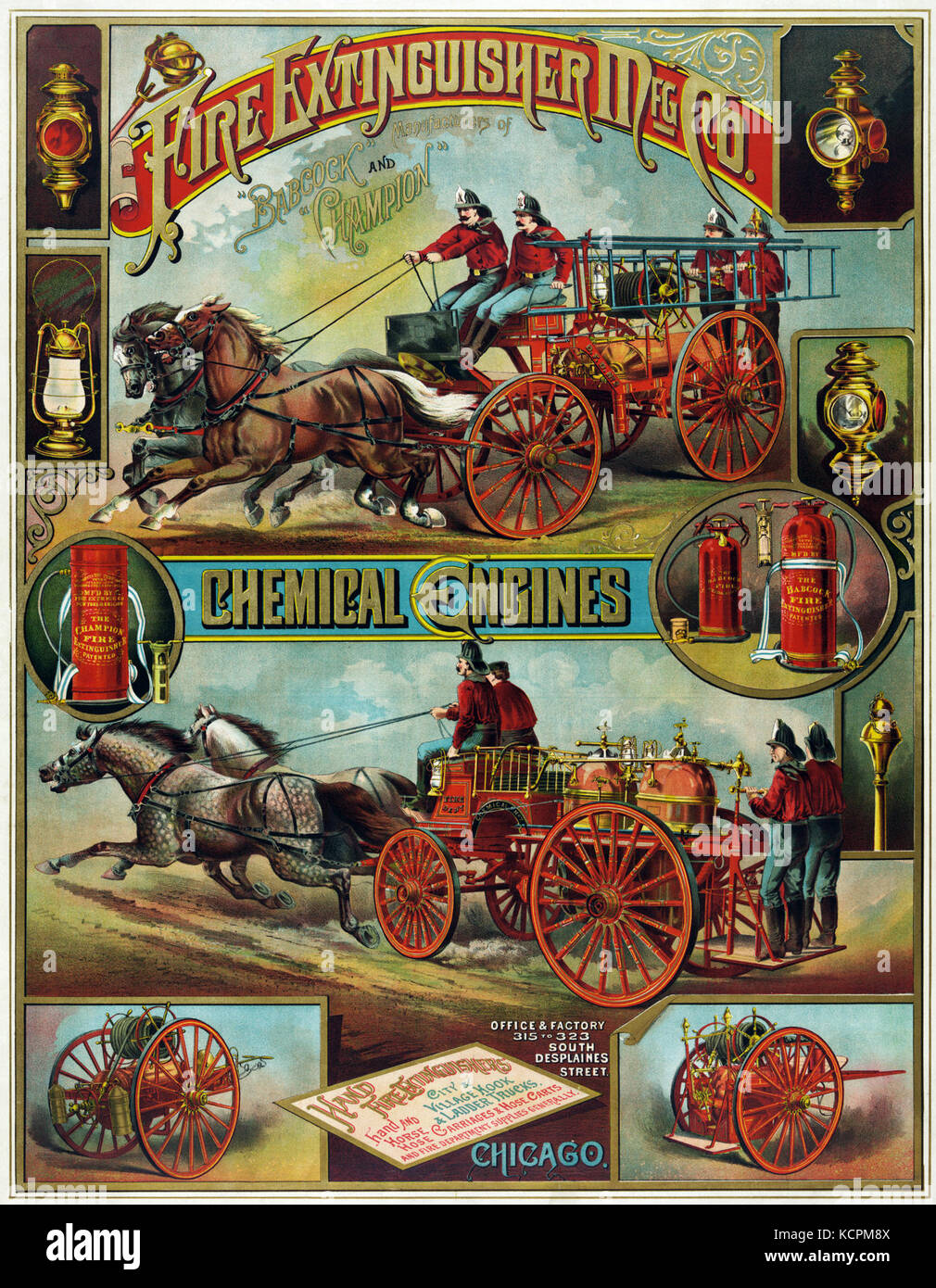 Fire Extinguisher Mfg. Co., advertising poster, ca. 1890 Stock Photo ...